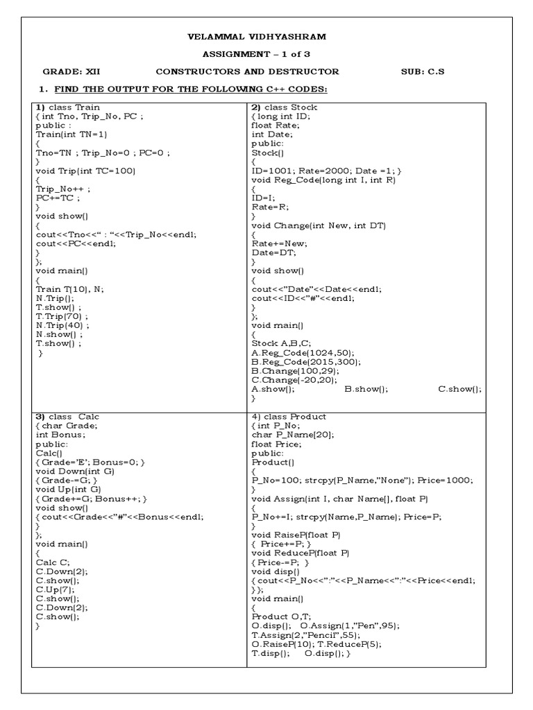 Constructors & Destructor Assignment | PDF | Constructor (Object Oriented Programming) | Programming