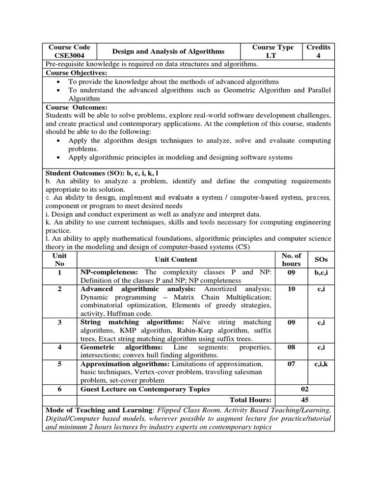Cse3004 Design-Analysis-Of-Algorithm LT 1.0 1 Cse3004 | PDF | System | Design