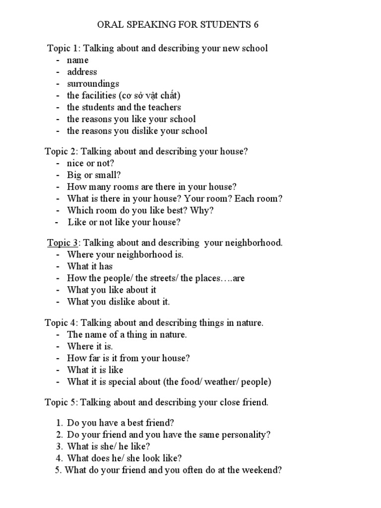 Oral Speaking Topics for Students | PDF