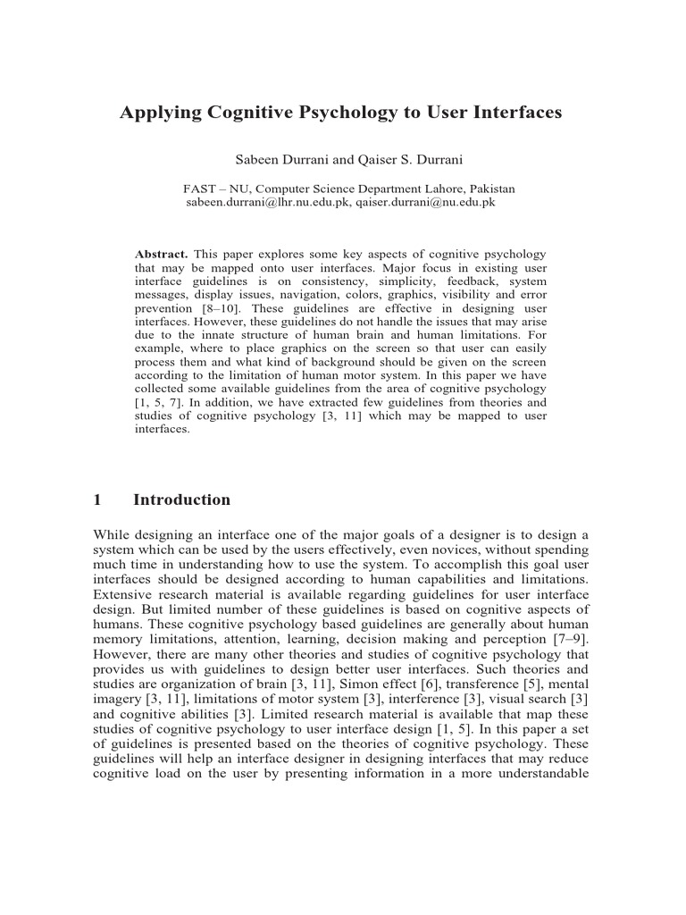 Applying Theories of Cognitive Psychology to Optimize User Interface ...