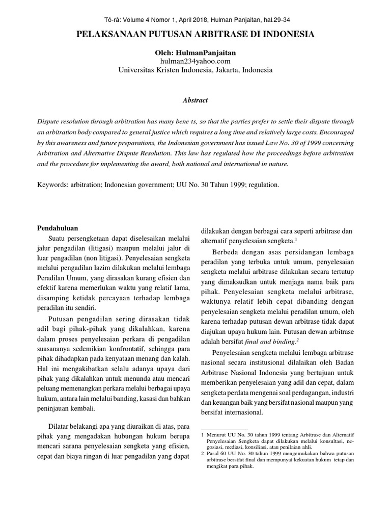Pelaksanaan Putusan Arbitrase Di Indonesia | PDF