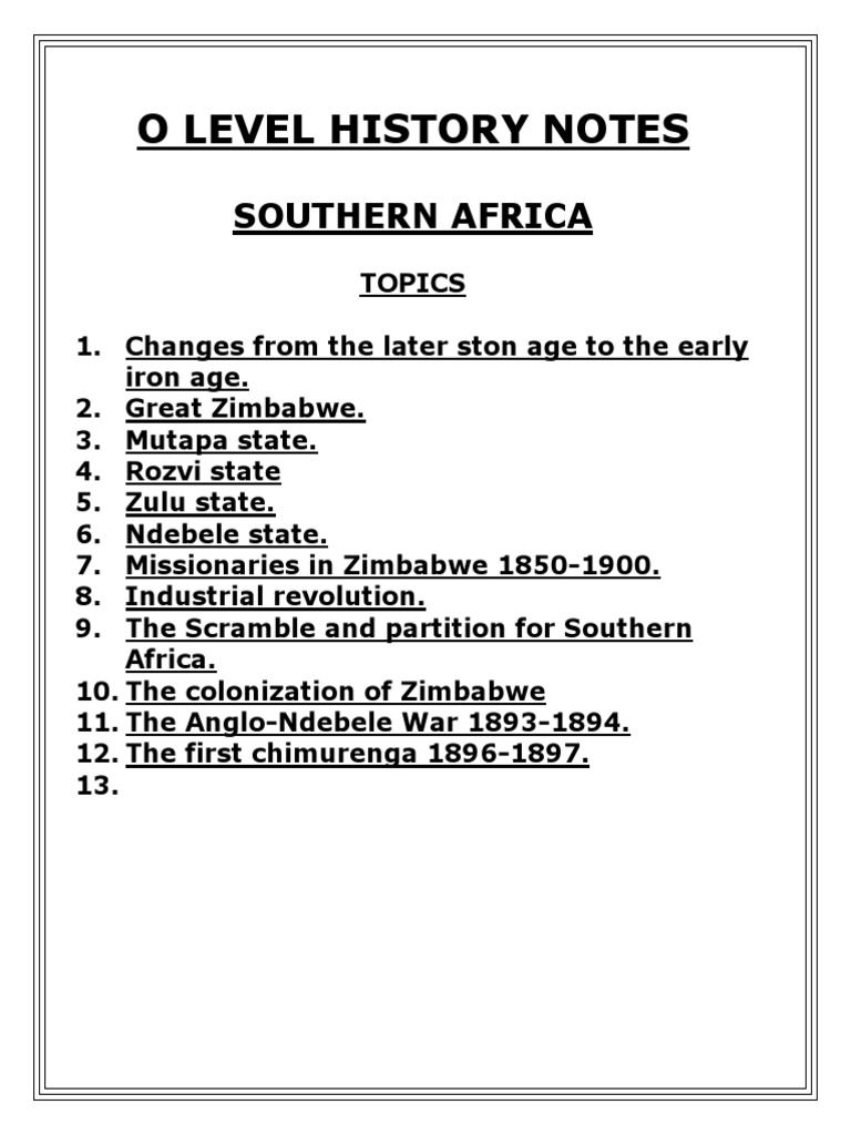 O LEVEL HISTORY NOTES - Southern Africa. | PDF