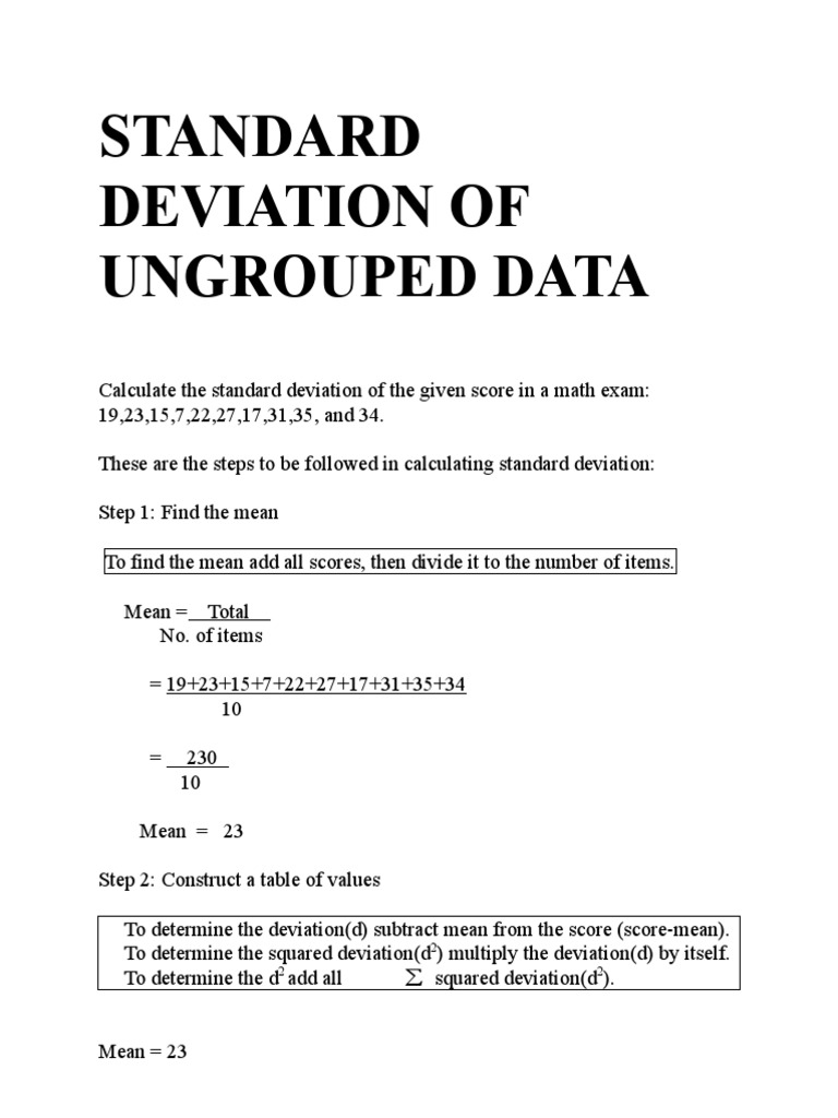 Standard Deviation of Ungrouped Data | PDF