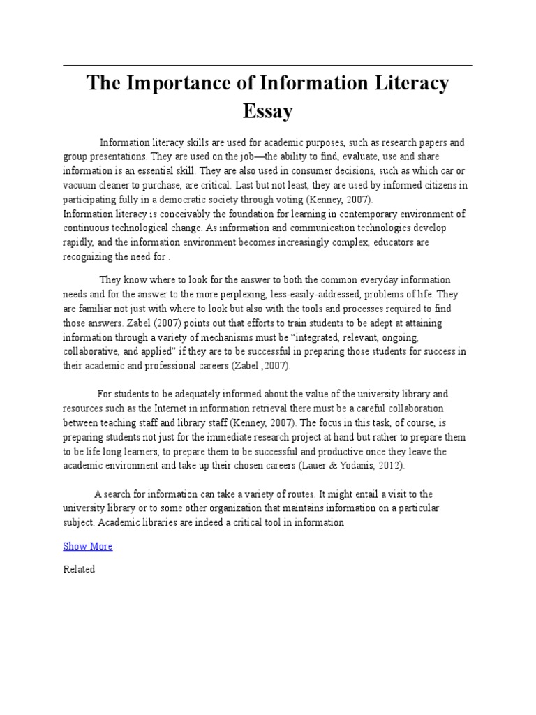 The Importance of Information Literacy Essay: Show More | PDF ...