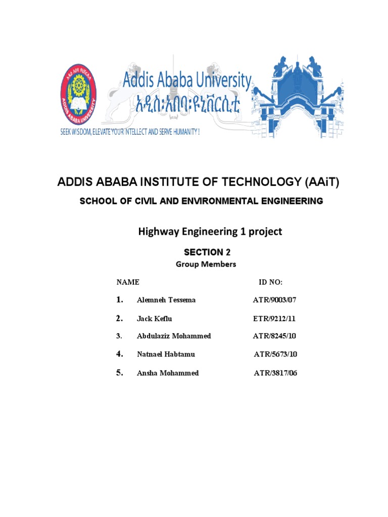 Addis Ababa Institute of Technology (Aait) : School of Civil and Environmental Engineering | PDF ...