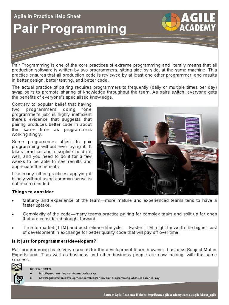 Pair Programming: Agile in Practice Help Sheet | PDF