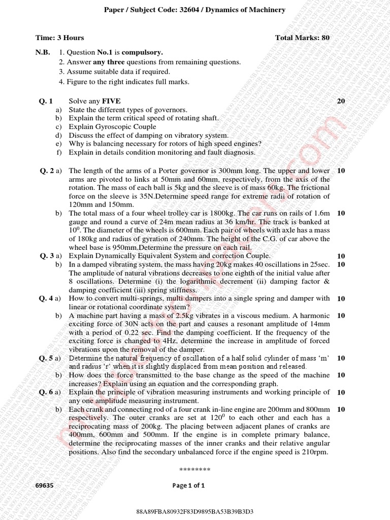Be - Mechanical Engineering - Semester 5 - 2019 - May - Dynamics of Machinery Dom Cbcgs | PDF ...