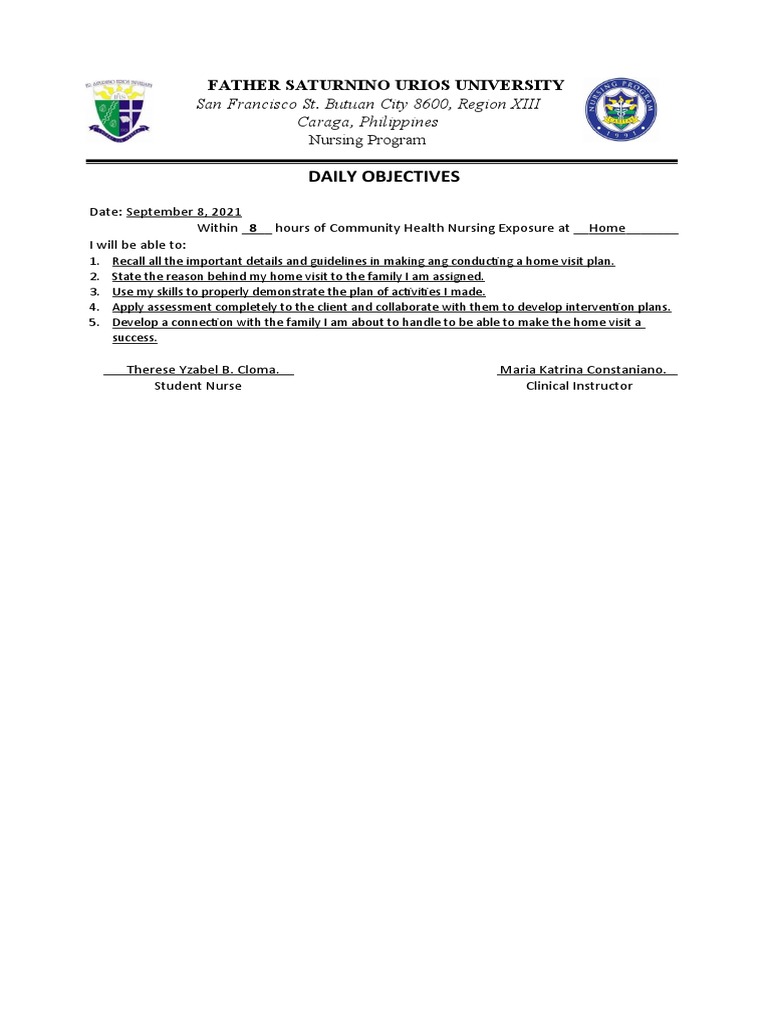 Nursing Home Visit Objectives Guide | PDF
