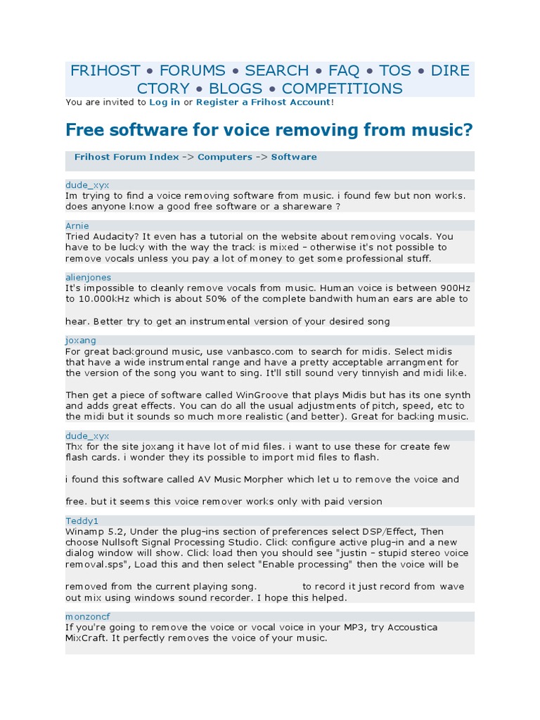 Free Software For Voice Removing From Music?: Frihost Forums Search FAQ ...