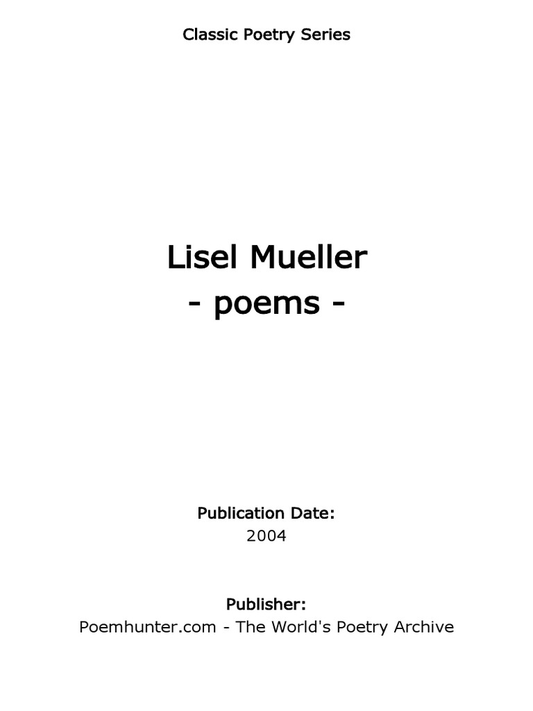 Lisel Mueller - Poems - : Classic Poetry Series | PDF