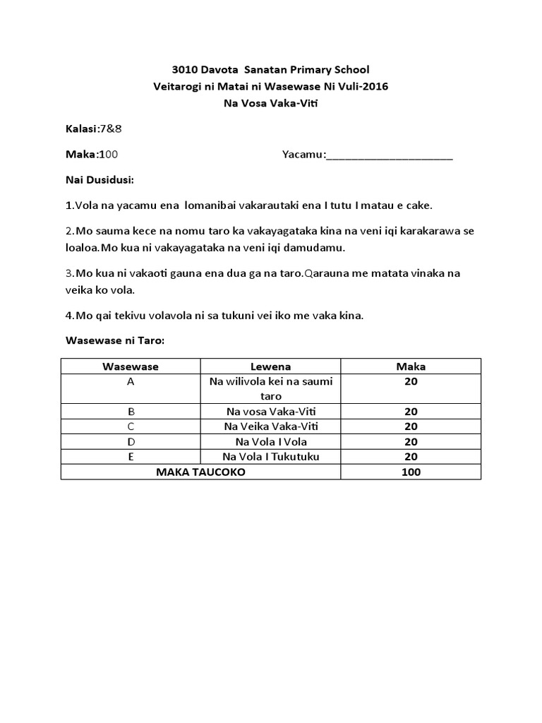 Vosa Vaka-Viti Exam Guide | PDF | Social Science