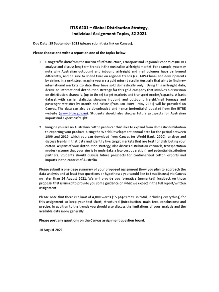 RM 2021 S2+ITLS6201 Individual Assignment Topics Rm10082021 v2 | PDF | Transport | Statistics