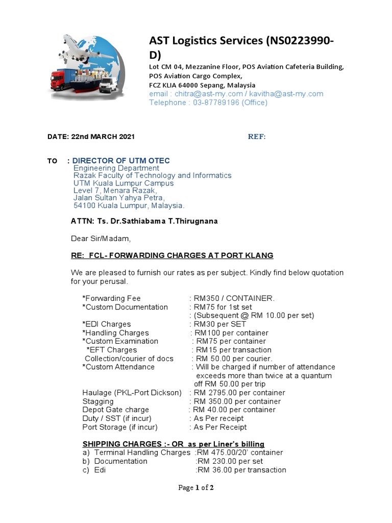 AST Logistics Services (NS0223990-D) : Ref: Director of Utm Otec ...