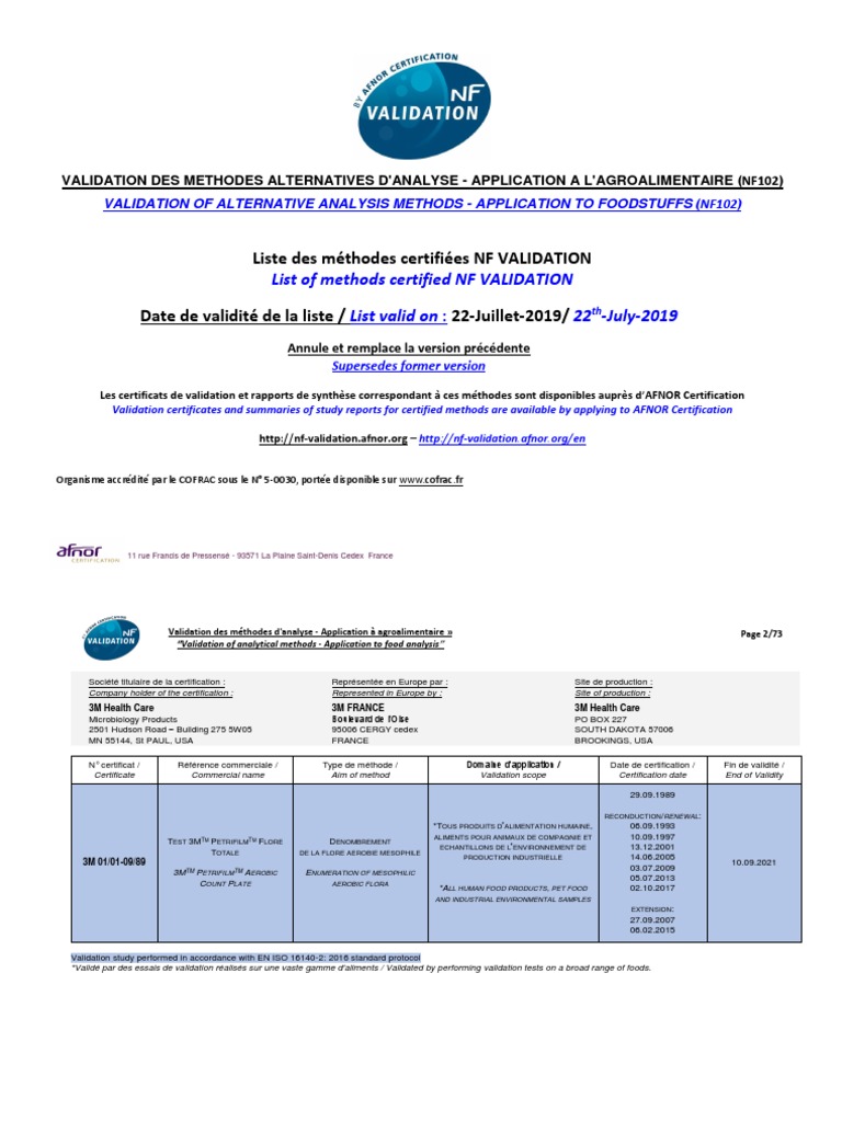 List of Methods Certified NF VALIDATION Food | PDF | Nourritures ...