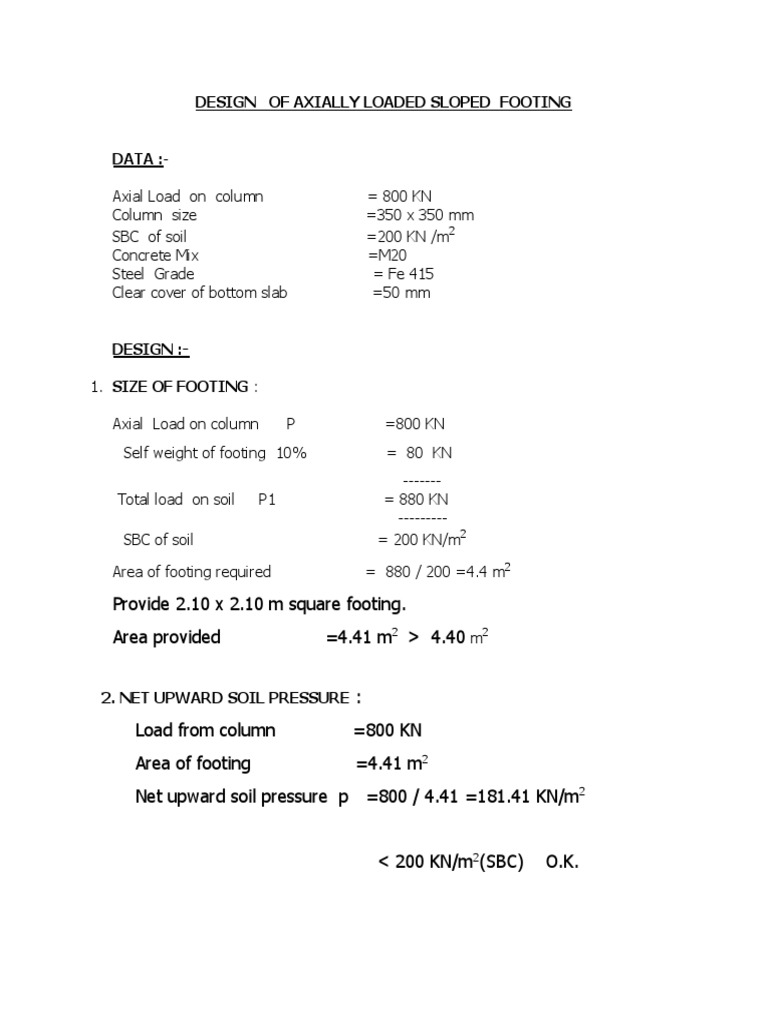 Design of Axially Loaded Sloped Footing Data | PDF | Materials ...