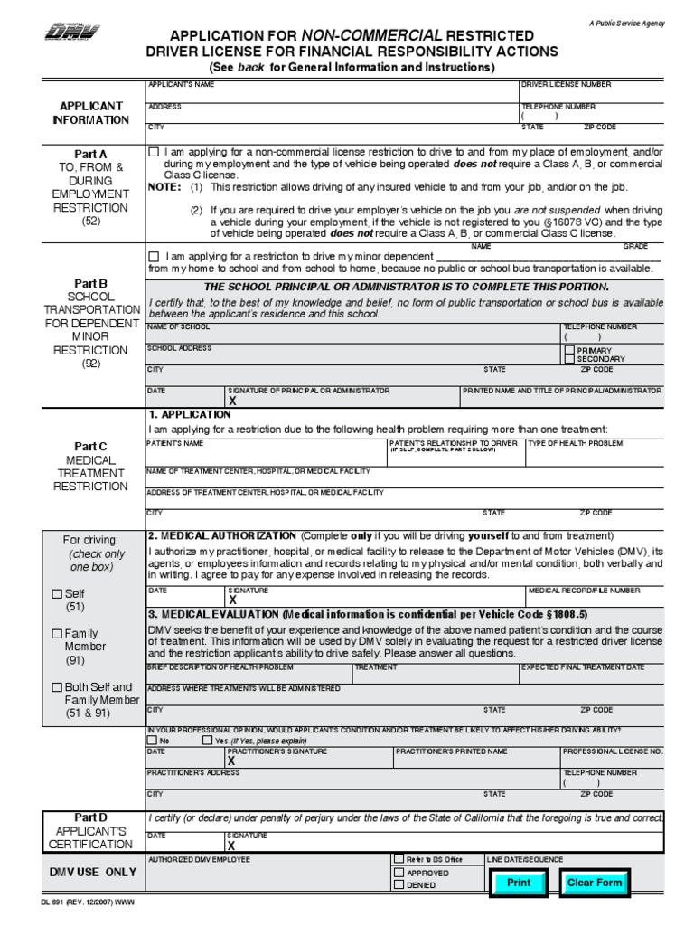 Non-Commercial: Application For Restricted Driver License For Financial ...