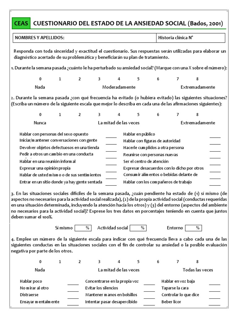 Cuestionario para evaluar la ansiedad social: síntomas, pensamientos y ...