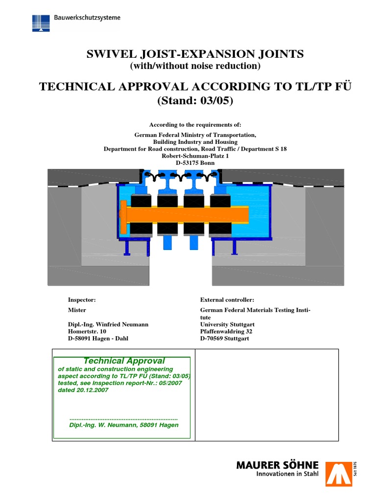 Technical Approval For MAURER Swivel Joist Expansion Joints | PDF | Beam (Structure) | Thermal ...