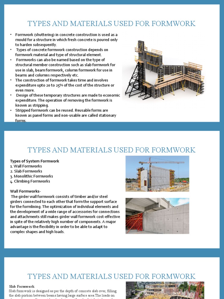 Types and Materials Used For Formwork | PDF | Scaffolding | Concrete