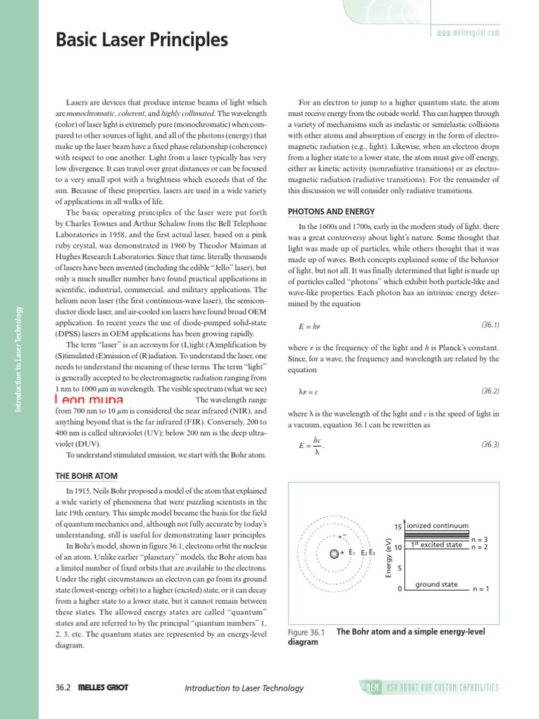 Basic Laser Principles: Leon Mupa | PDF | Laser | Emission Spectrum