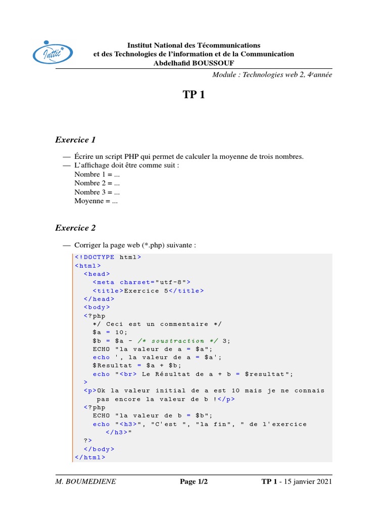 PHP TP1 2020 2021 | PDF | PHP | Html