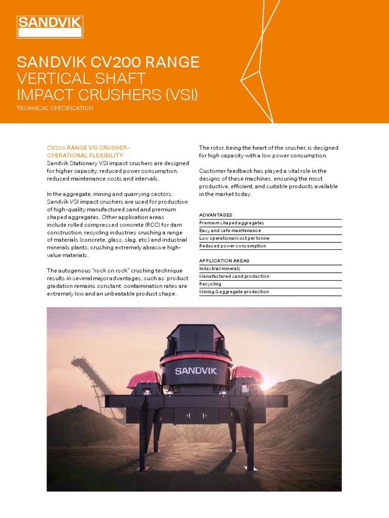 Vsi cv200 Range Specification Sheet English | PDF | Construction Aggregate | Electric Motor