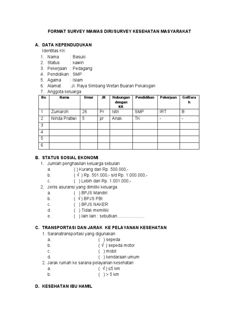 Format Survey Mawas Diri (SMD) | PDF | Kesehatan Holistik | Sains & Matematika