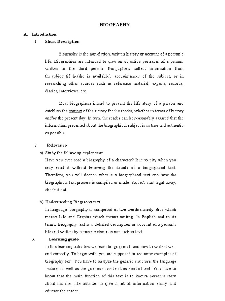 A. Introduction Short Description: Biography Is The | PDF | Biography ...