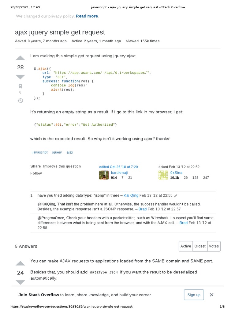 Javascript - Ajax Jquery Simple Get Request - Stack Overflow | PDF ...