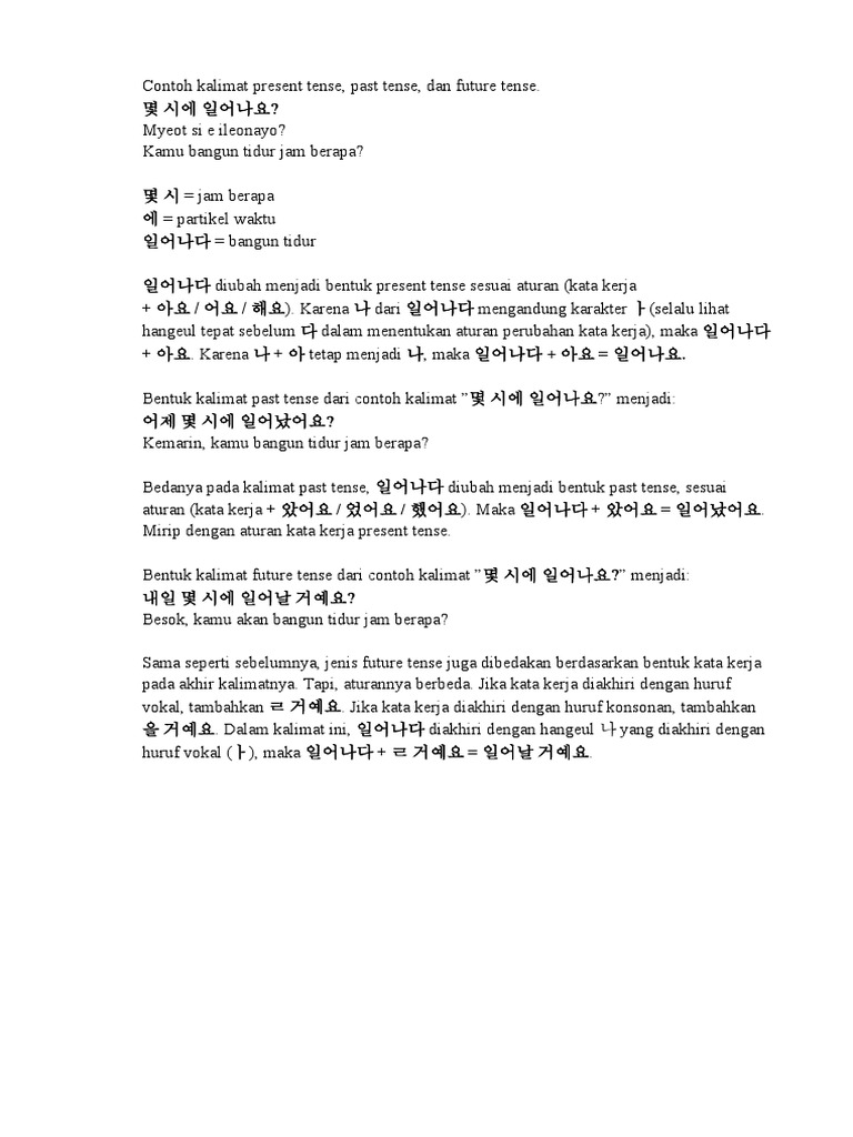 Contoh Kalimat Present Tense, Past Tense, Dan Future Tense. | PDF