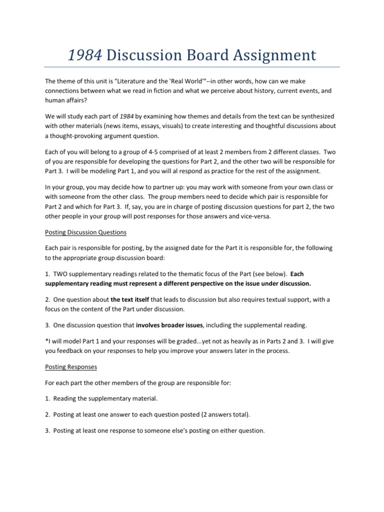 1984 Discussion Board Assignment | PDF | Question | News