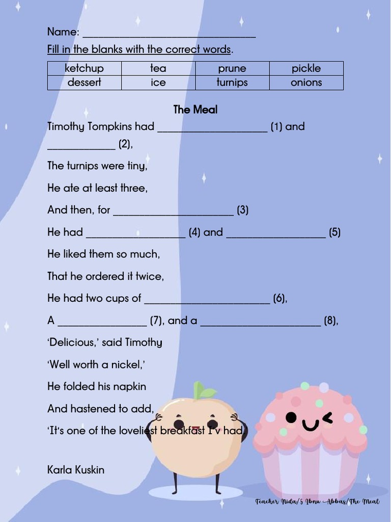 The Meal Poem for Year 5 Students | PDF | Cooking, Food & Wine