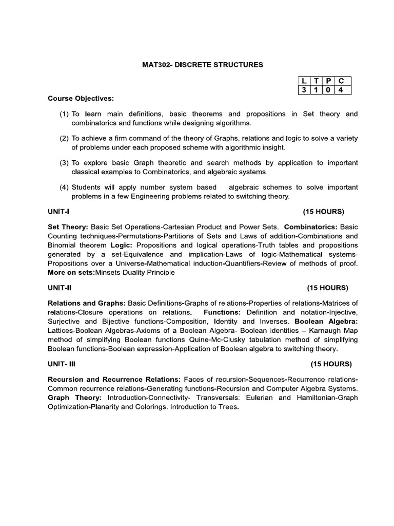 SASTRA Discrete Maths Syllabus | PDF
