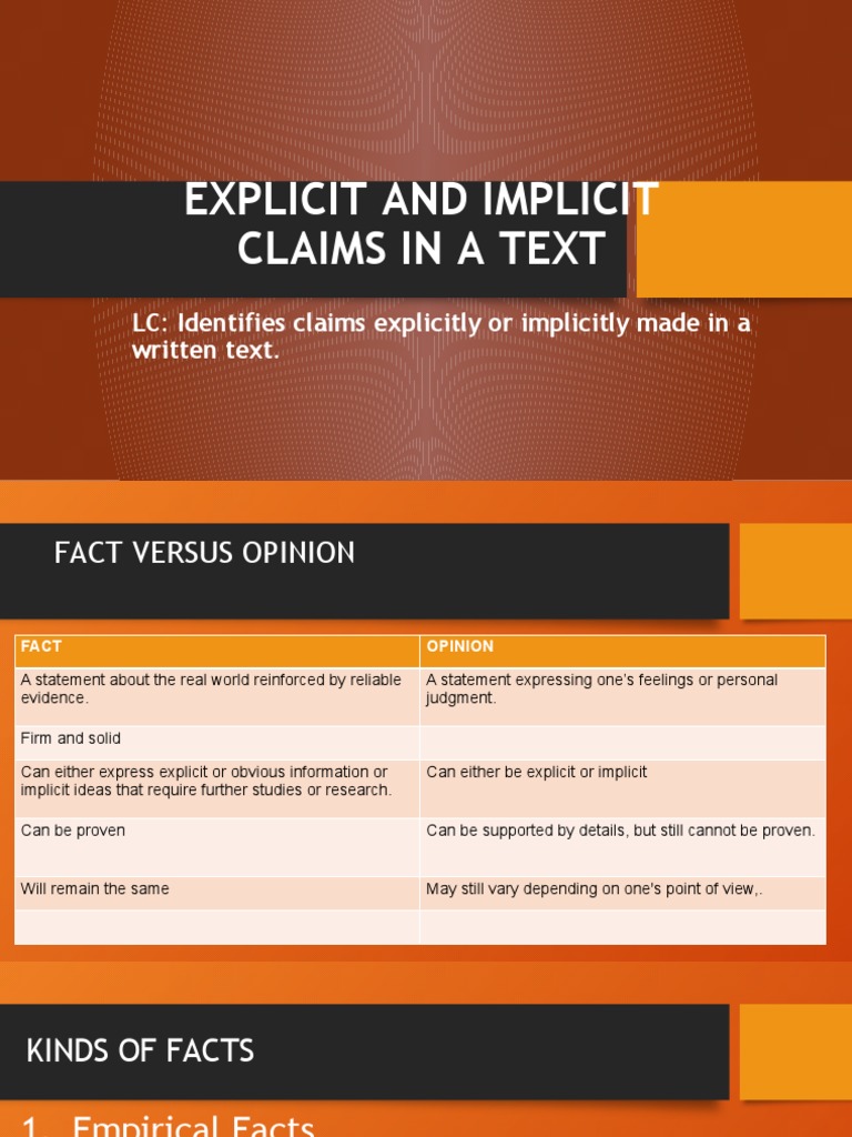 Explicit and Implicit Claims in A Text | PDF | Evidence | Philippines