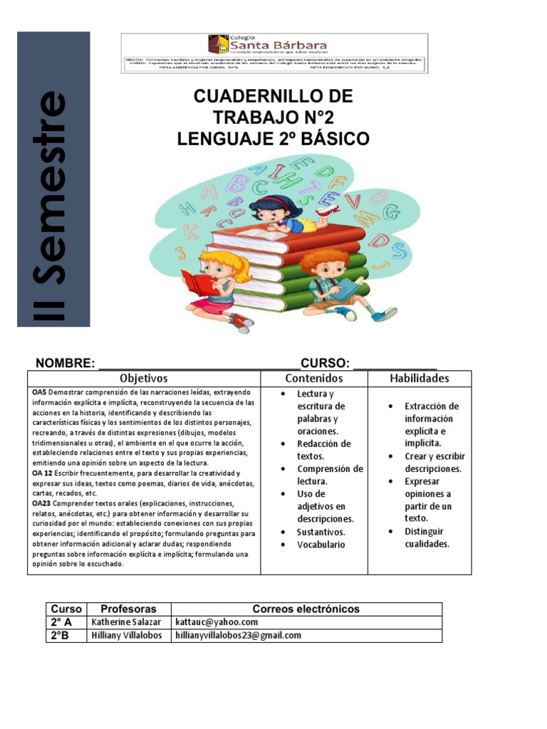 Cuadernillo de Lenguaje 2º Básico PDF | PDF | Adjetivo
