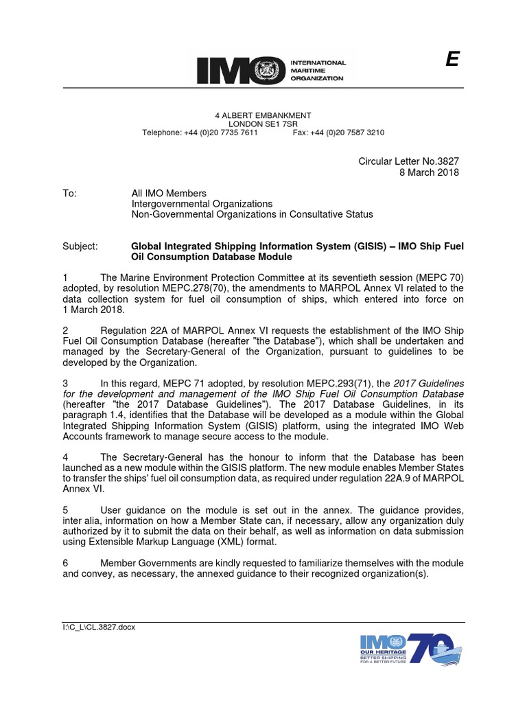 Global Integrated Shipping Information System (GISIS) - IMO Ship Fuel Oil Consumption Database ...