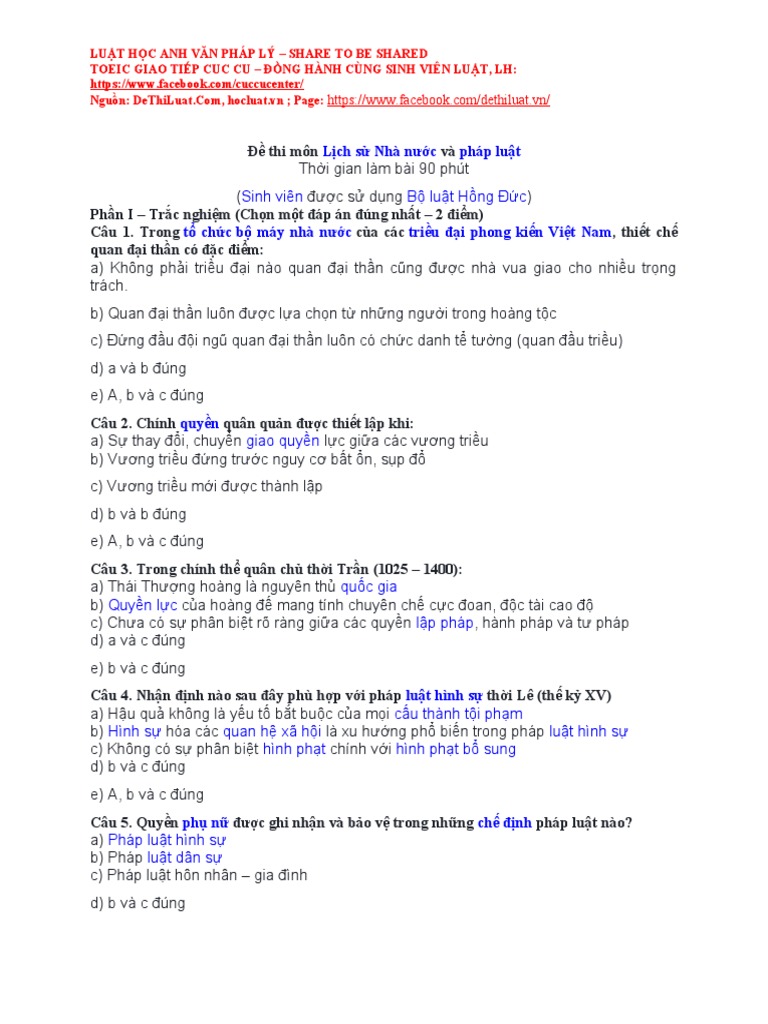 Đề thi môn LSNN và PL | PDF