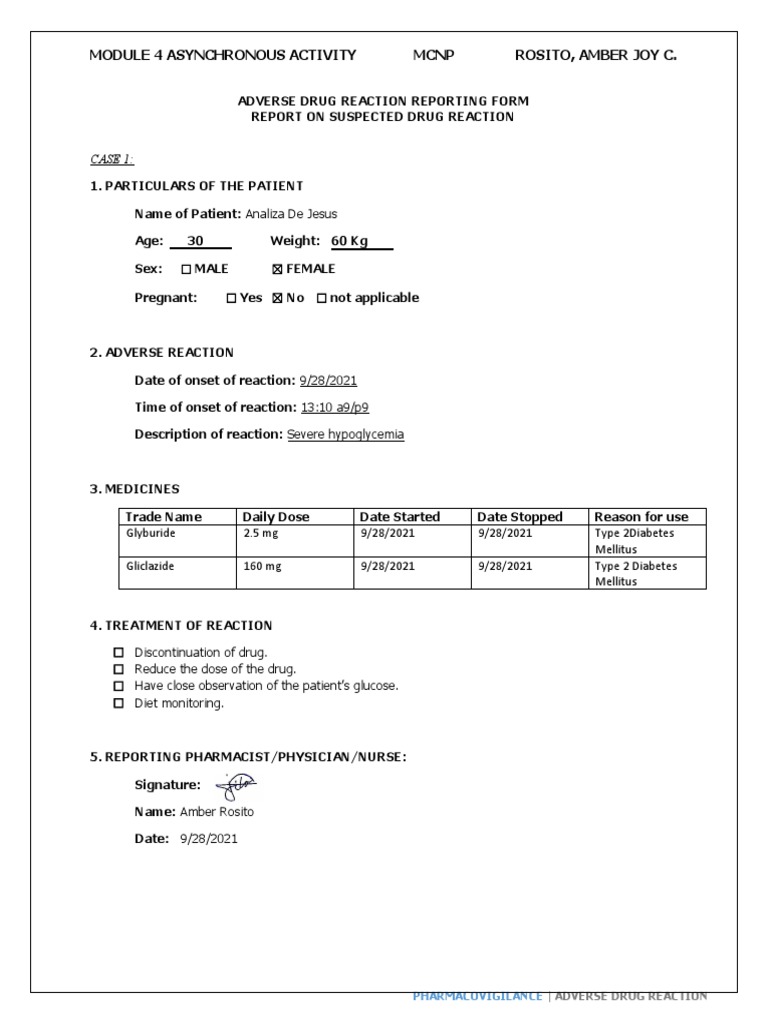 Adverse Drug Reaction Reporting Form | PDF | Pharmacovigilance | Chemistry
