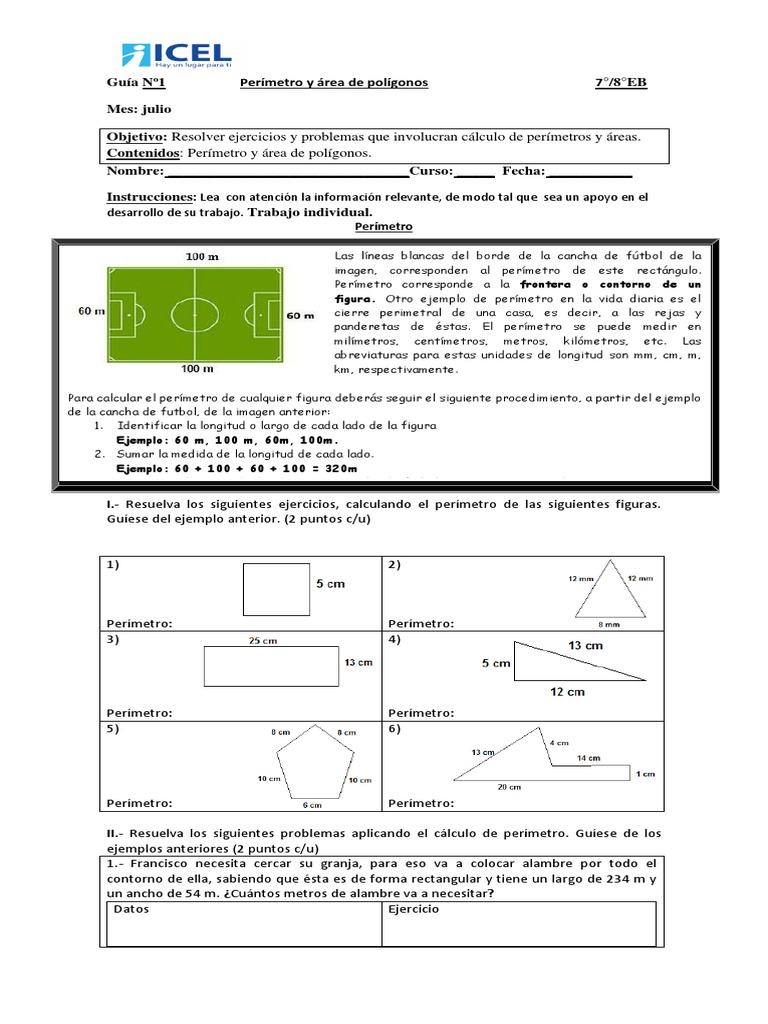 Tercer Ciclo Guía N°1 Julio Perímetro y Área de Polígonos | PDF ...