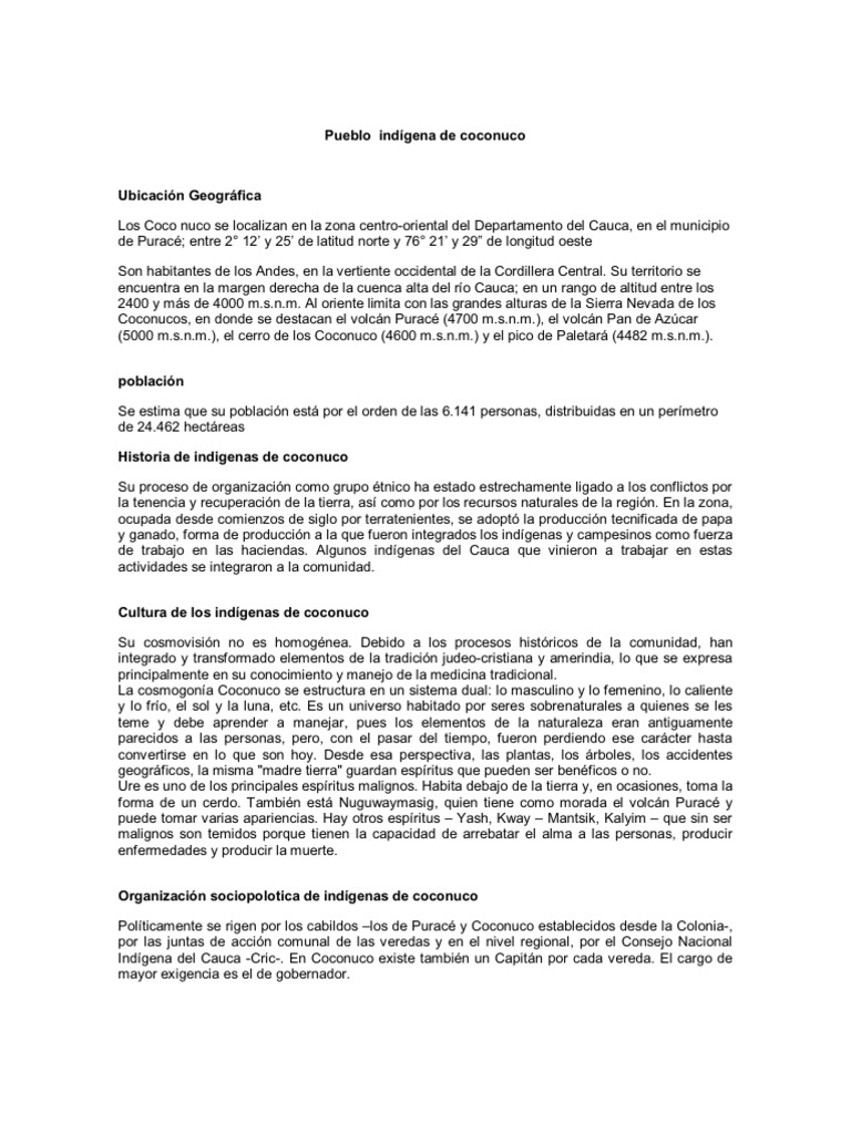 Pueblo Indígena de Coconuco | PDF