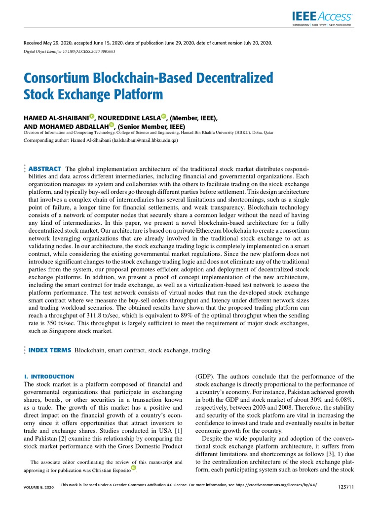 Consortium Blockchain-Based Decentralized Stock Exchange Platform | PDF ...