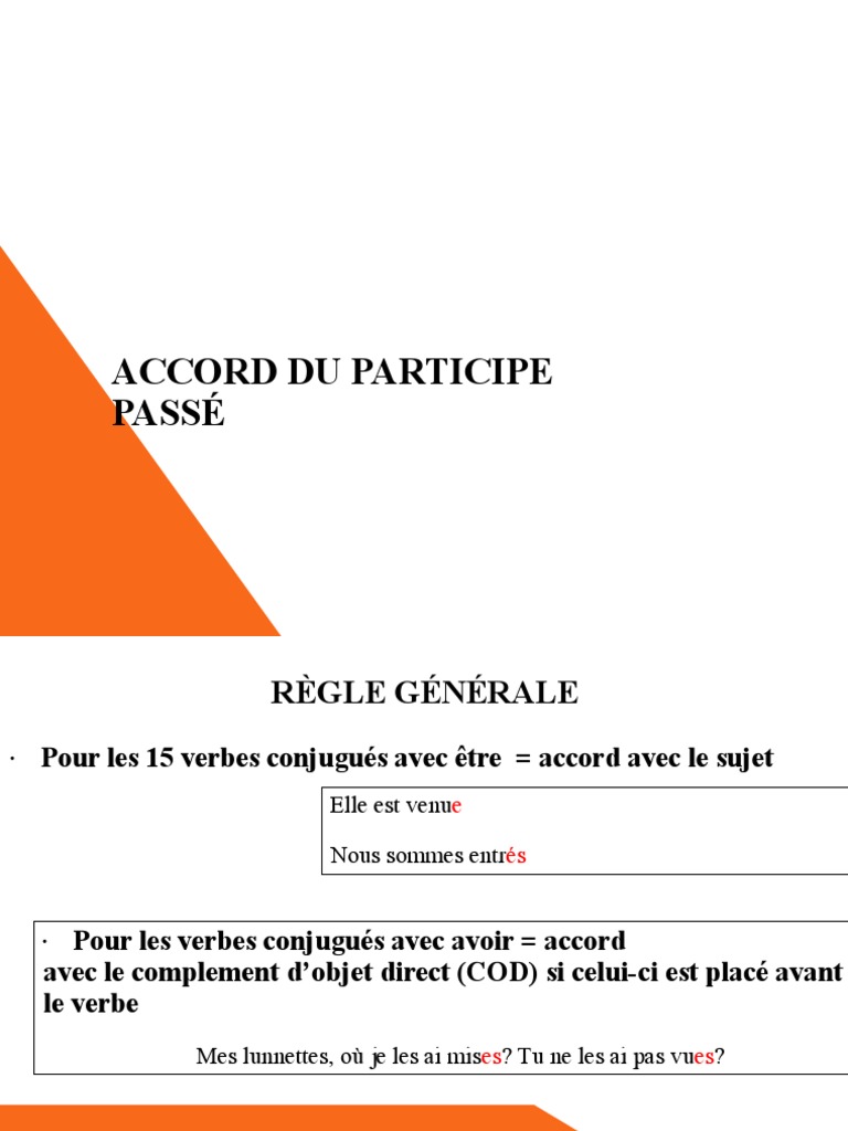 Accord du participe passé : règles essentielles | PDF | Sujet ...