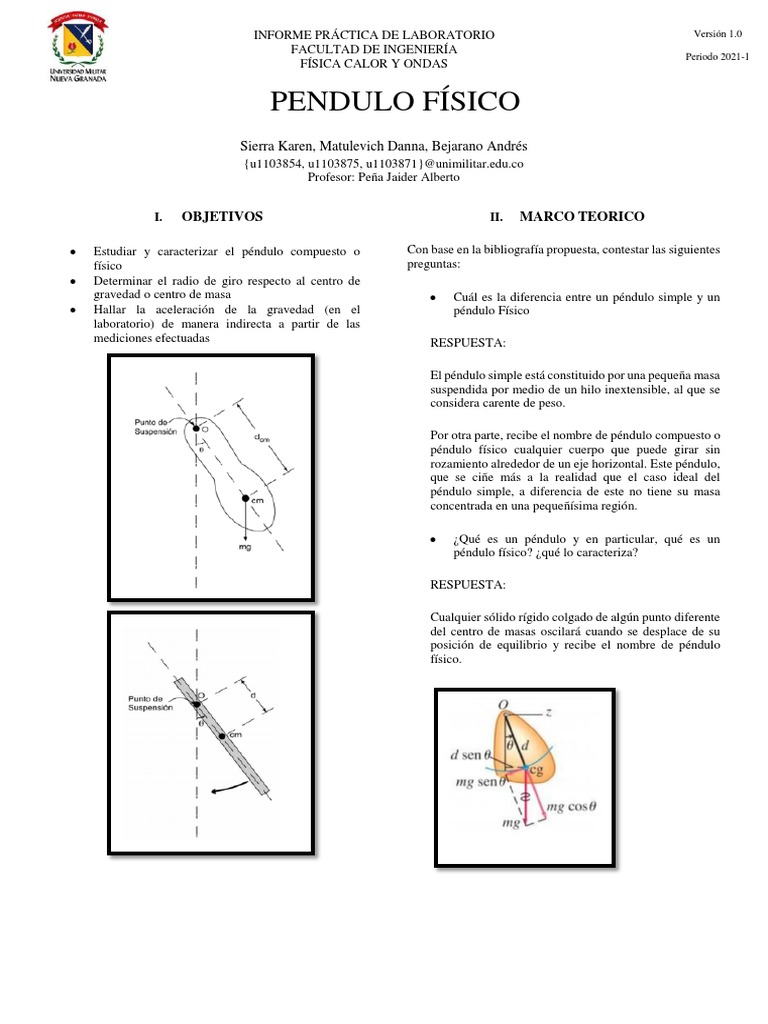 Pendulo Fisico | PDF | Péndulo | Oscilación