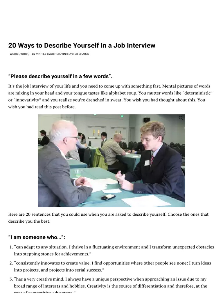 20 Ways To Describe Yourself in A Job Intevie | PDF | Job Interview ...