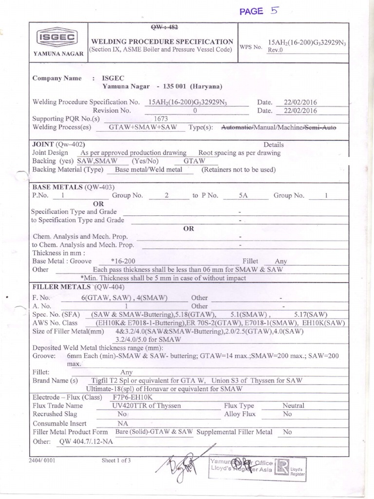 Welding Procedure Specification (WPS) | PDF