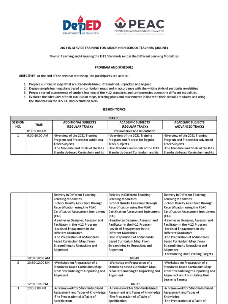 Program 2021 INSET For JHS Teachers | PDF | Educational Assessment ...