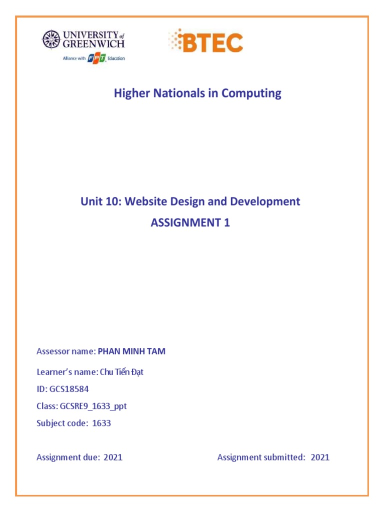 Higher Nationals in Computing: Unit 10: Website Design and Development Assignment 1 | PDF ...