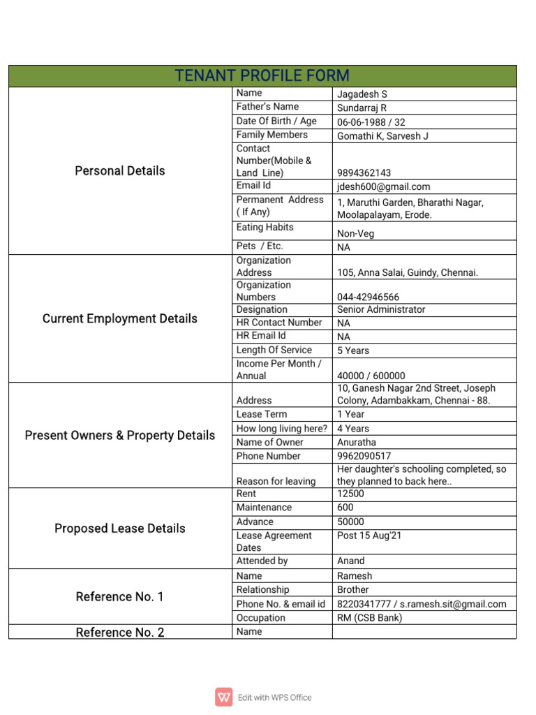 Tenant Profile Form New | PDF