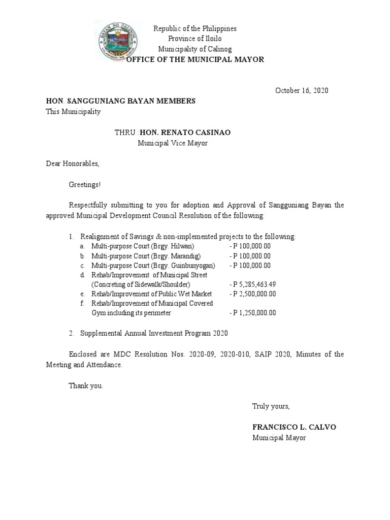 Letter To SB 20% SAIP | PDF