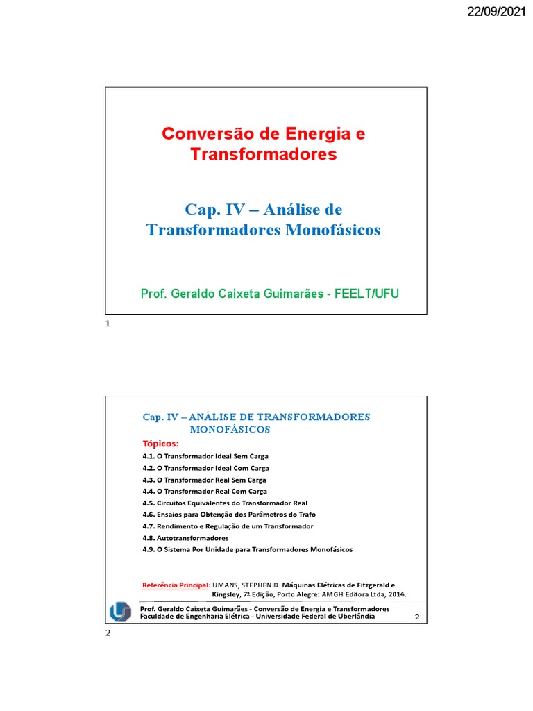 CET-Cap.4-Análise de Transformadores Monofásicos-V2 | PDF | Transformador | Rede elétrica